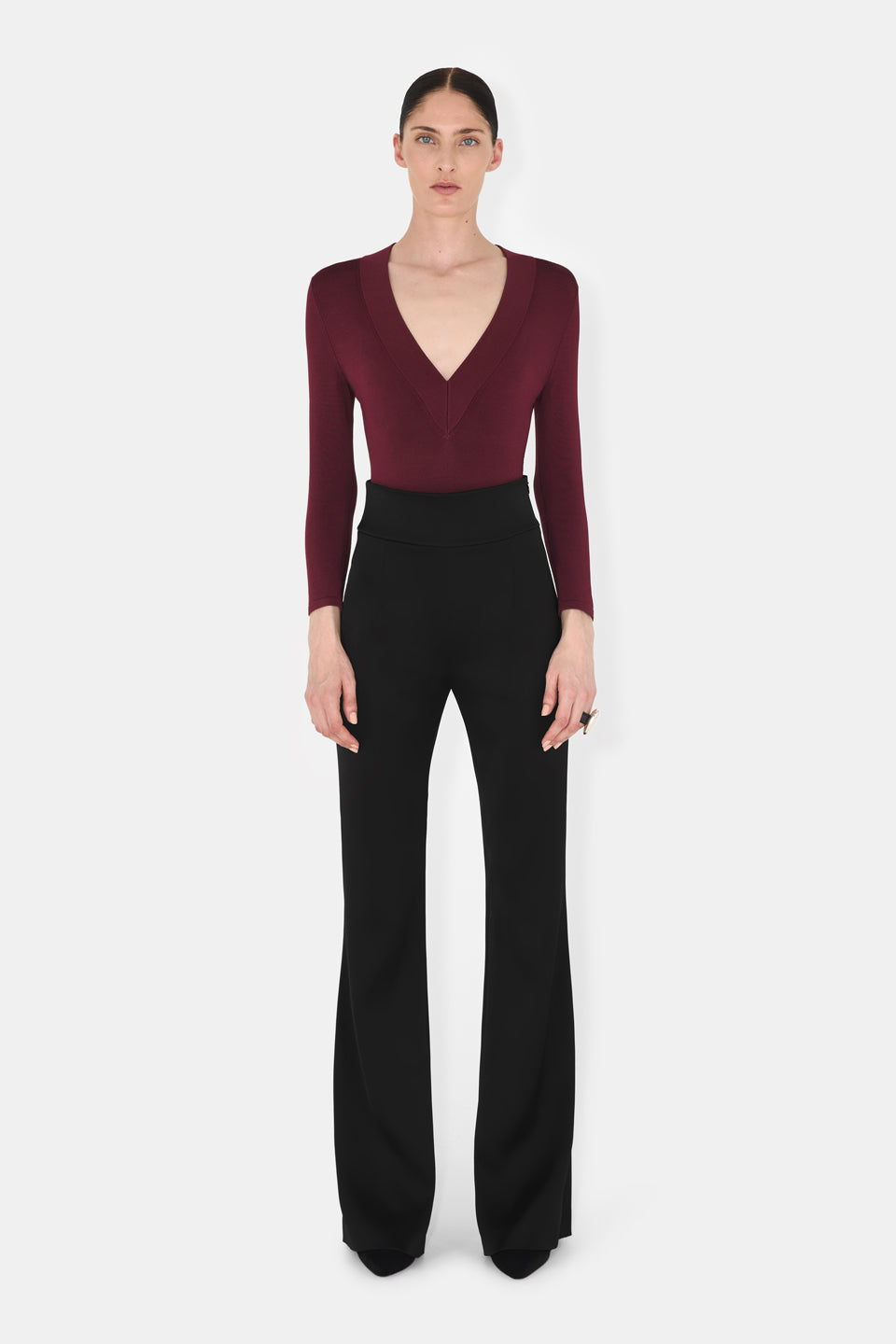Sasha V-Neck Bodysuit - Oxblood – Galvan