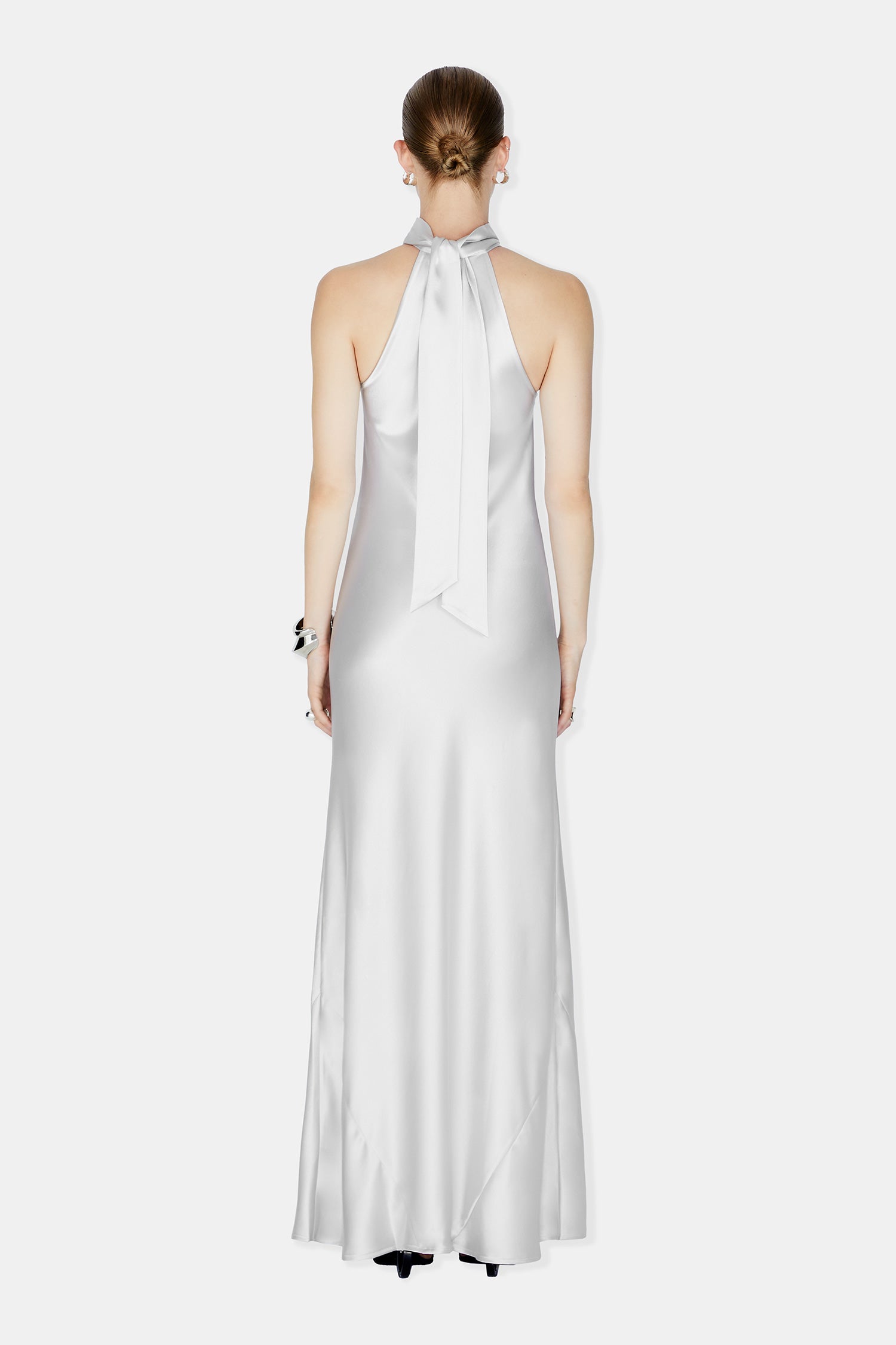 Luxury Designer Silk Halterneck Silver Dress | Luxury Eveningwear ...